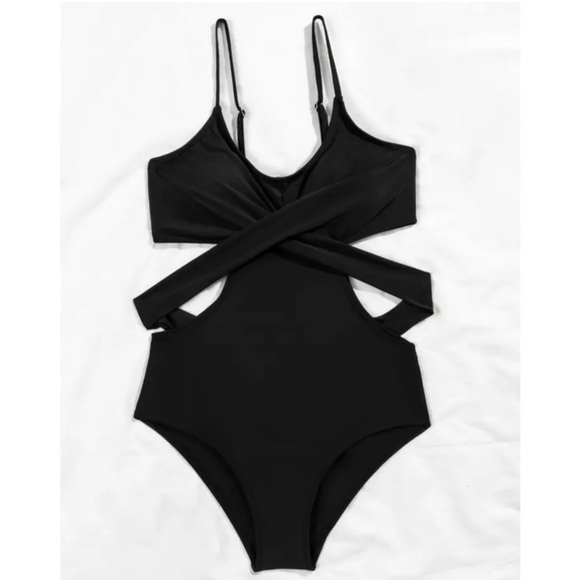 Swim | Monokini Bandage Wrap Cut Out Back Tie Swim Black Tank Womens ...